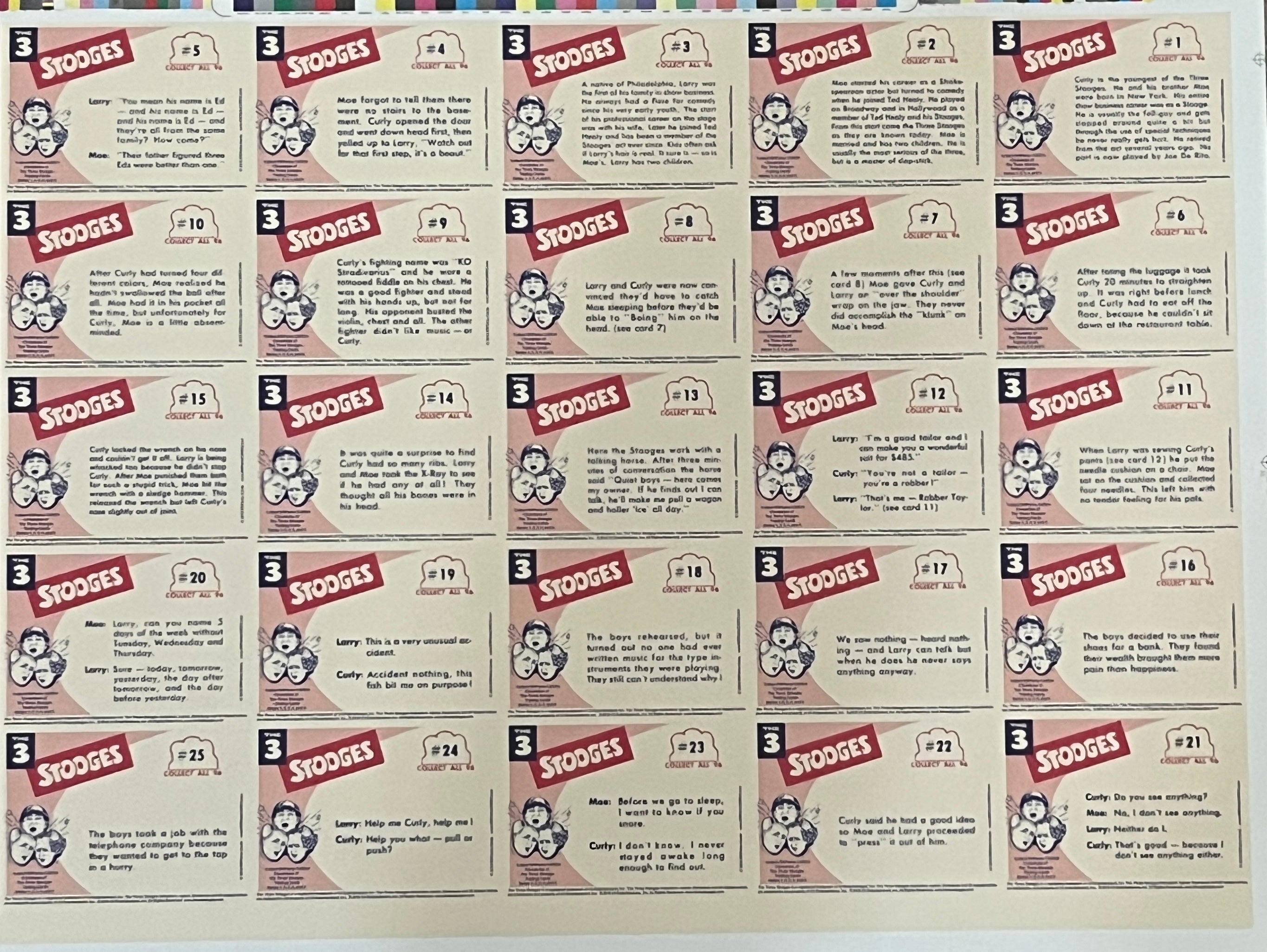 Three Stooges Trading Cards - RR Parks 1959 Reissue Uncut Sheet Set ...