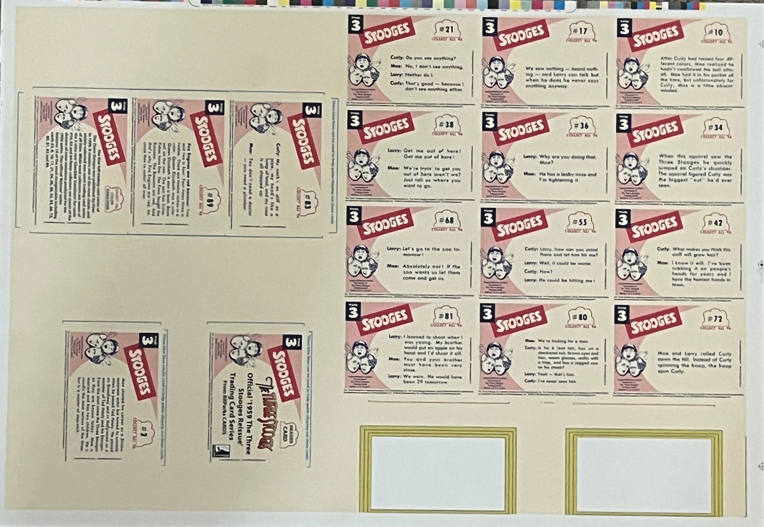 Three Stooges Trading Cards - RR Parks 1959 Reissue Uncut Sheet Set ...