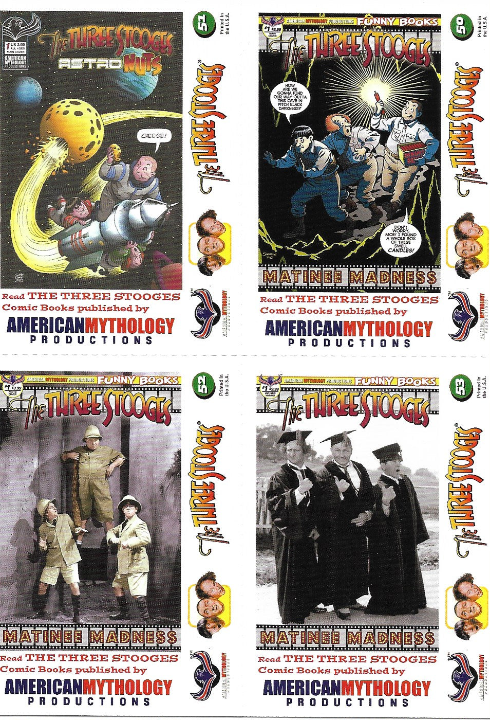 Three Stooges Trading Cards Uncut Promo Sheet Of 4 American Mythology ...